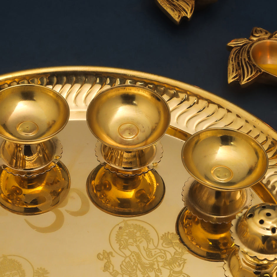 Brass Traditional Seven Deepak Pooja Thali (11.5 Inch) – Vedansh Craft