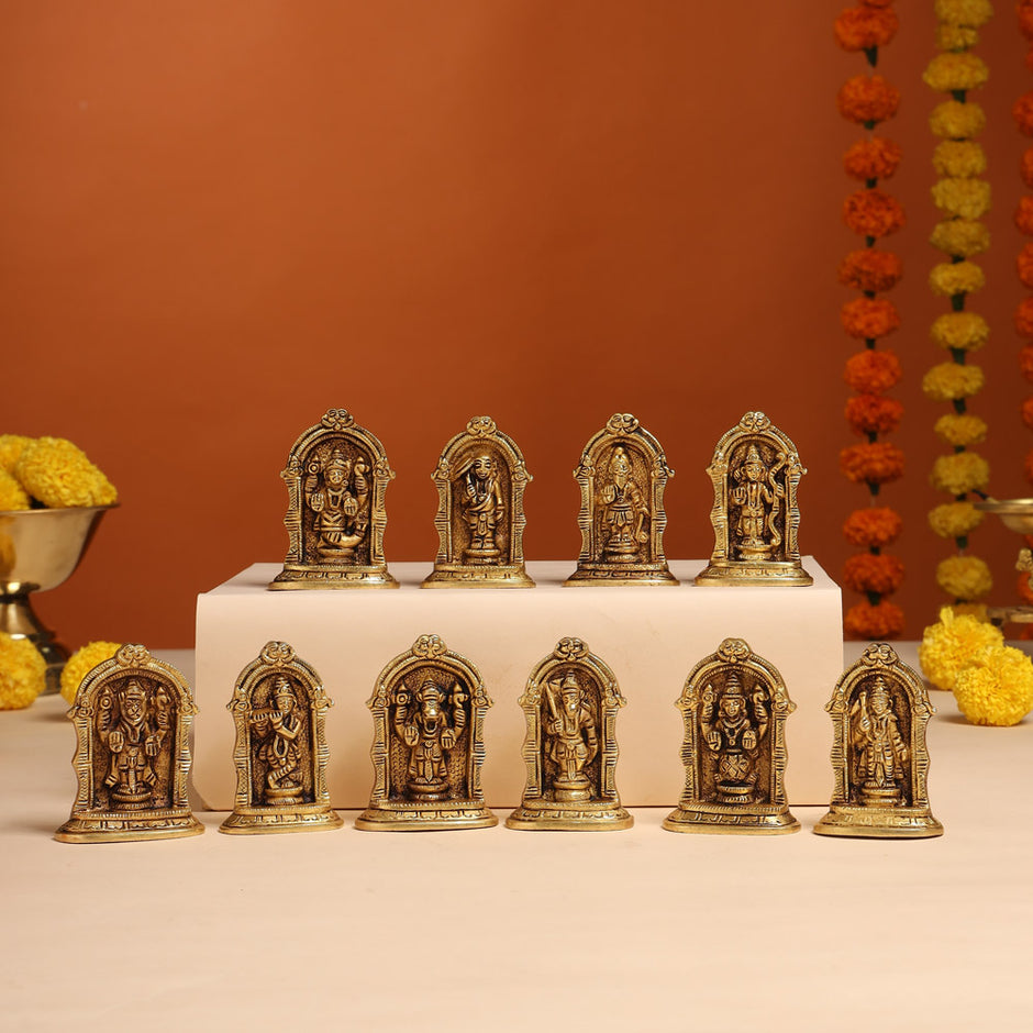 Brass Dashavatara /Vishnu Avatars Statue Set (3 Inch) – Vedansh Craft