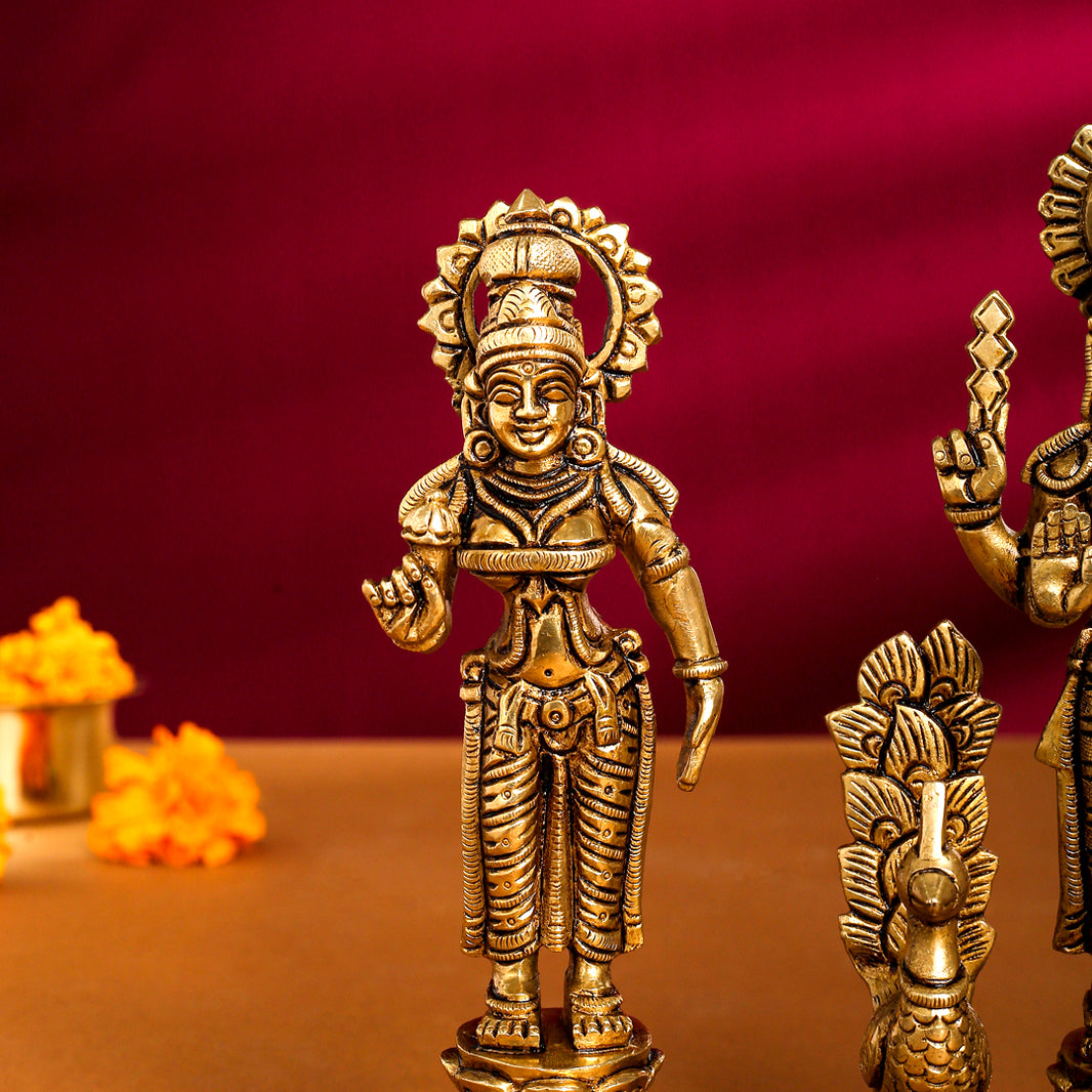 Brass Superfine Lord Murugan With Devasena And Valli Idols – Vedansh Craft