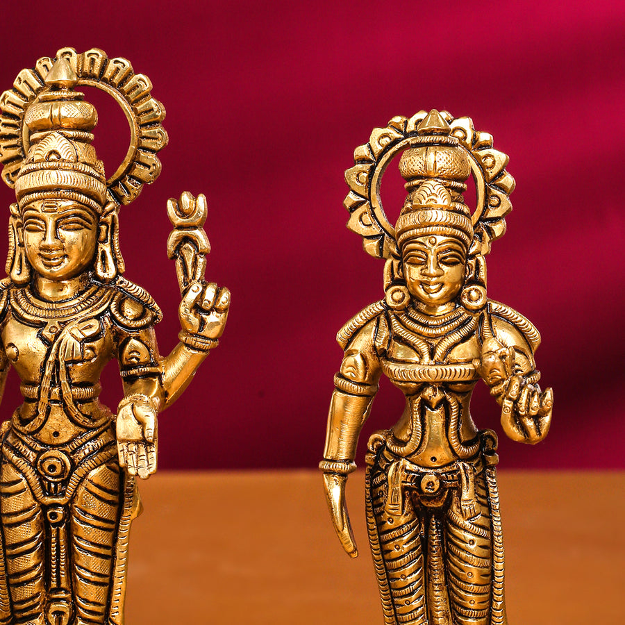 Brass Superfine Lord Murugan With Devasena And Valli Idols – Vedansh Craft