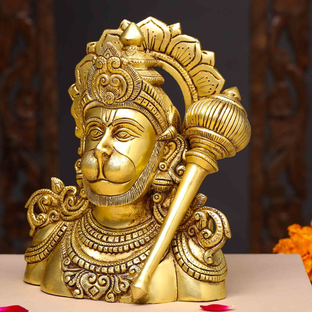 Brass Lord Hanuman Bust Idol (8 Inch) – Vedansh Craft
