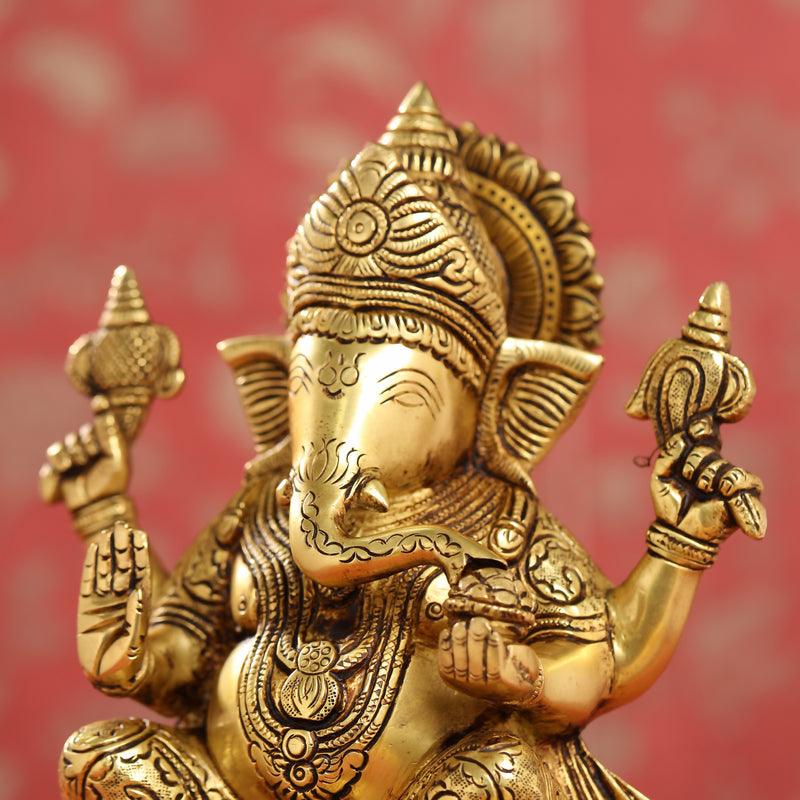 Brass Lord Ganesha Idol 95 Inch Vedansh Craft