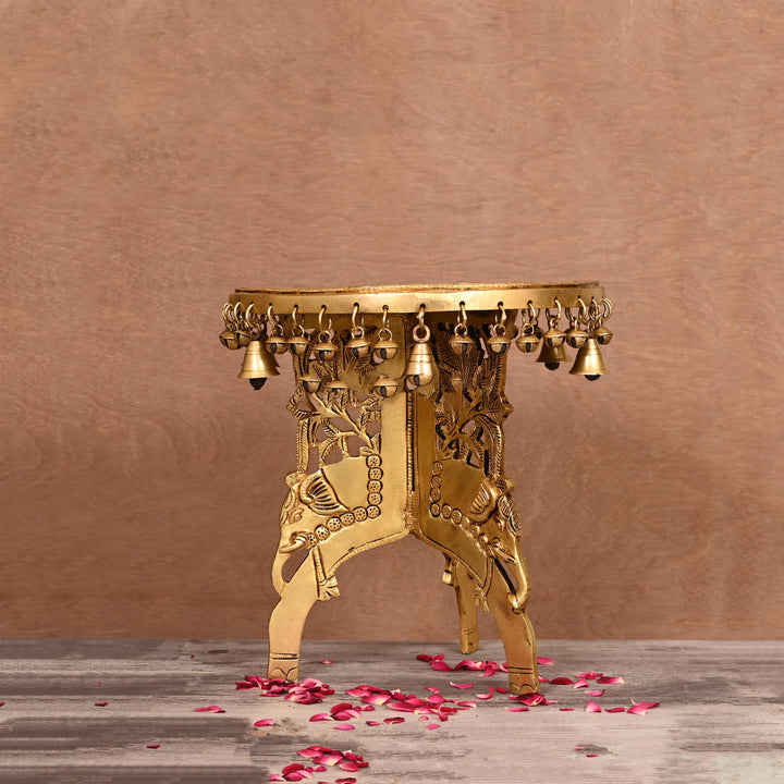 Brass Stool With Hanging Bells 12 Inch Vedansh Craft