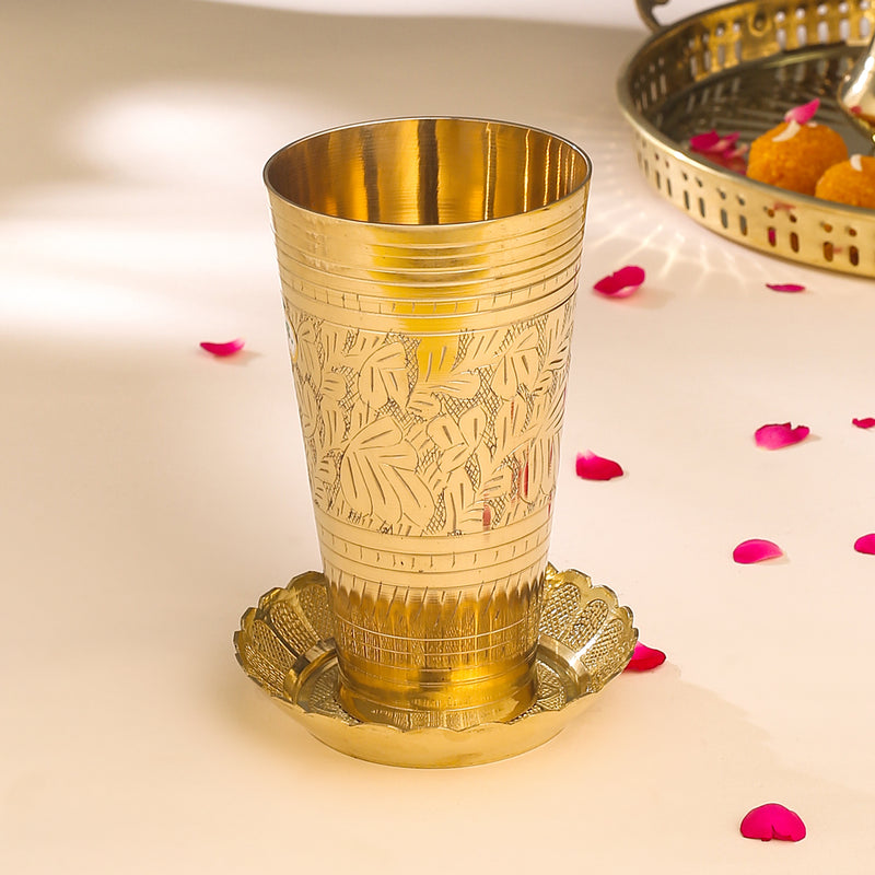 Brass Lassi Glass And Plate Set – Vedansh Craft